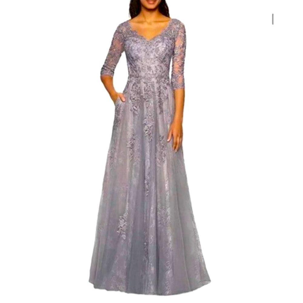 Tulle & Lace Evening Gown Ball Gown - Platinum Gray S… - Gem